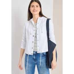 Blusenjacke Cecil, Damen, Gr. XL (44), wei&szlig;, Web, Obermaterial: 52% Lyocell, 48% Baumwolle, unifarben, normal h&uuml;ftlang, Rundhals, 1-Knopf-Manschette, Jacken Blusenjacke, Denim Jacke mit Kapuze und Tunnelzug