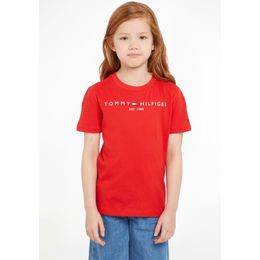 T-Shirt Tommy Hilfiger "ESSENTIAL TEE", Jungen, Gr. 4/104, rot, Jersey, Obermaterial: 100% Baumwolle, bedruckt, Basic, Basic schmal h&uuml;ftlang, Rundhals, Shirts T-Shirt, Kinder Kids Junior MiniMe,f&uuml;r Jungen und M&auml;dchen