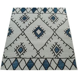 Teppich Paco Home "Kuba 124", blau, B:80cm H:4mm L:150cm, Polypropylen (PP), Teppiche, Teppich, Flachgewebe, Rauten Design, In- und Outdoor geeignet, Wohnzimmer