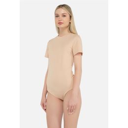 Blusenbody FRESHLIONS "Amata", Damen, Gr. S, EURO-Gr&ouml;&szlig;en, braun (beige), 95% Baumwolle, 5% Elasthan, unifarben, kurz, Rundhals, Bodys, mit kurzen &Auml;rmeln