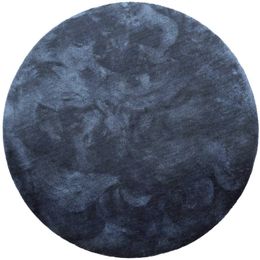 Teppich HOMIE LIVING "Pisa", blau (dunkel blau), H:25mm &Oslash;:200cm, Polyester, Teppiche, Teppich, Hochflor, Microfaser, uni, weich, Shaggy, Wohnzimmer, Schlafzimmer