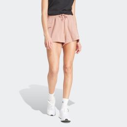 Shorts adidas Sportswear "ESSENTIALS SMALL LOGO FRENCH TERRY", Damen, Gr. L, N-Gr, rosa (warm clay, wei&szlig;, normal, gr.), Obermaterial: 70% Baumwolle, 30% Polyester, Hosen Shorts, lockere Passform, mit Kordelverschluss, aus weichem French Terry