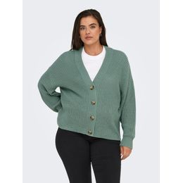 Strickjacke Only CARMAKOMA "CARCAROL NICE L/S CARDIGAN KNT NOOS", Damen, Gr. S, gr&uuml;n (chinois gr&uuml;n), Strick, Obermaterial: 100% Polyacryl, unifarben, regular fit h&uuml;ftlang, V-Ausschnitt, Rippb&uuml;ndchen, Strickjacken Strickjacke