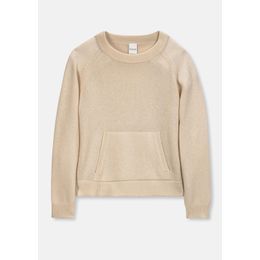 Madeleine Mode Longpullover MADELEINE "Pullover Rundhals-Pullover mit K&auml;nguru-Taschen", Damen, Gr. 40/42, grau (kiesel), Obermaterial: 47% Wolle WO. 38% Viskose CV. 10% Polyamid PA. 5% Kaschmir WS., Modern, figurumspielend, Pullover Longpullover