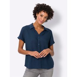 Kurzarmbluse Classic Basics, Damen, Gr. 38, blau (dunkelblau), 100% Viskose, unifarben, V-Ausschnitt, Blusen, Topseller