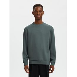 Sweatshirt Selected "SLHEMANUEL SOFT CREW NECK SWEAT NOOS", Herren, Gr. L, balsam gr&uuml;n, angeraute Sweatware, Obermaterial: 77% Viskose, 18% Polyester, 5% Elasthan, unifarben, regular fit h&uuml;ftlang, Rundhals, Rippb&uuml;ndchen, Sweatshirts Sweatshirt