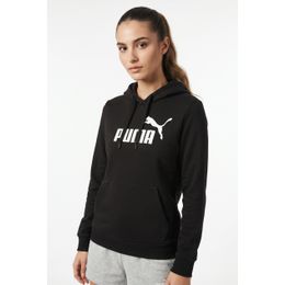 Kapuzensweatshirt Puma "ESS NO 1 LOGO HOODIE FL", Damen, Gr. S, schwarz (Puma schwarz), Fleece, Obermaterial: 66% Baumwolle, 34% Polyester, bedruckt, regular fit normal, angesetztes B&uuml;ndchen, Sweatshirts, Regular Fit, mit verstellbarer Kapuze, mit K&auml;ngurutasche