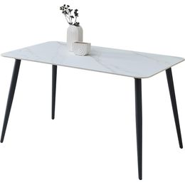 Esstisch Stolkom "Cody Esszimmertisch Keramik, Wei&szlig; marmoriert, BxHxT 140x76x80 cm", wei&szlig; (wei&szlig;, schwarz, wei&szlig;), H:76cm, Tische, Esstisch, Keramikoberfl&auml;che wei&szlig; marmoriert, 4-Fu&szlig; Gestell Schwarz matt