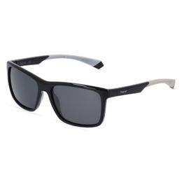 Polaroid PLD 7043/S | Herren-Sonnenbrille | Fassung: Vollrand, Quadratisch, Kunststoff, Schwarz Gl&auml;nzend | Glasfarbe: Grau