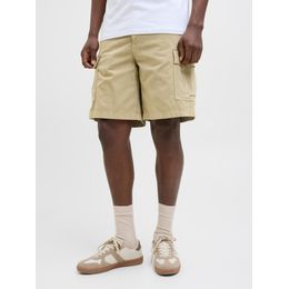 Jack & Jones Cargoshorts JACK & JONES "JPSTKARL AVERY CARGO SHORTS LNG", Herren, Gr. M, N-Gr, beige (crockery), Web, Obermaterial: 100% Baumwolle, unifarben, relaxed fit knielang, Hosen
