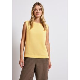 T-Shirt Street One, Damen, Gr. 34, gelb (buttercream gelb), Stoff, Vorderseite: 100% Polyester. R&uuml;ckseite: 95% Viskose, 5% Elasthan. Details: 100% Polyester, unifarben, normal normal, Rundhals, abgesteppt, Shirts T-Shirt, aus softem Materialmix