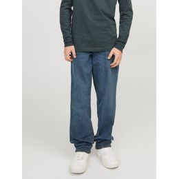 Jack & Jones Regular-fit-Jeans JACK & JONES JUNIOR "JJICLARK JJORIG STRETCH SQ 223 NOOS MNI", Jungen, Gr. 98, N-Gr, blau (blau denim), Denim/Jeans, Obermaterial: 76% Baumwolle, 22% Polyester, 2% Elasthan, Abriebeffekte, regular fit kn&ouml;chellang, Jeans