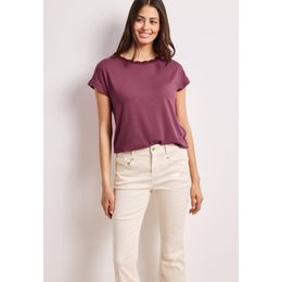 T-Shirt Street One, Damen, Gr. 38, schwarz clouded blush, Stoff, 95% Viskose, 5% Elasthan, unifarben, normal normal, U-Boot-Ausschnitt, abgesteppt, Shirts T-Shirt, mit U-Boot-Ausschnitt