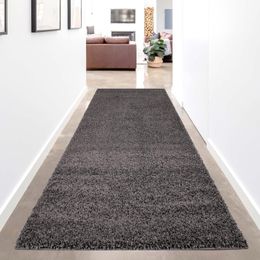 Hochflor-Teppich Carpet City "Shaggi uni 500" Gr. 11, grau (dunkelgrau), B:80cm H:30mm L:300cm, Kunstfaser, Teppiche, L&auml;ufer, Shaggy, Uni, Langflor, weich, Wohnzimmer, Schlafzimmer, Kinder