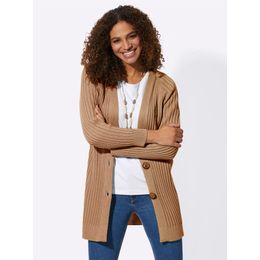 Longstrickjacke Casual Looks, Damen, Gr. 38, braun (camel), 50% Baumwolle, 50% Polyacryl, unifarben, Strickjacken Longstrickjacke