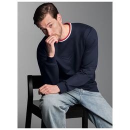 Sweater TRIGEMA "TRIGEMA Sweatshirt mit 3D-Logo-Pr&auml;gung", Herren, Gr. L, blau (navy), Sweatware, 70% Baumwolle, 30% Polyester, Basic, Rundhals, Sweatshirts Sweater