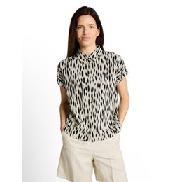 Hemdbluse Tom Tailor, Damen, Gr. 34, sand stone beige abstract dot, Web, Obermaterial: 55% Lyocell, 45% Viskose, regular fit normal, ohne Ausschnitt, Blusen Hemdbluse, mit Knopfleiste