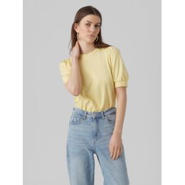 V&eacute;ro Moda T-Shirt VERO MODA "VMKERRY 2/4 O-NECK TOP VMA JRS NOOS", Damen, Gr. L, lemon meringue, Jersey, Obermaterial: 100% Baumwolle, unifarben, figurumspielend h&uuml;ftlang, Rundhals, Puff&auml;rmel, Shirts T-Shirt, mit Rundhalsausschnitt