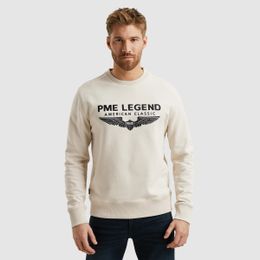 PME-Legend Sweatshirt PME LEGEND "Crewneck soft terry with logo", Herren, Gr. L, beige (birch), Sweatware, Obermaterial: 100% Baumwolle, bestickt, regular fit normal, Rundhals, Rippb&uuml;ndchen, Sweatshirts Sweatshirt, mit Logo Stickerei