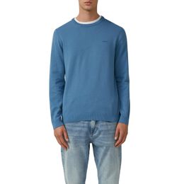 Rundhalspullover s.Oliver, Herren, Gr. L, blau (mid blau), Strick, Obermaterial: 100% Baumwolle, unifarben, regular fit normal, Rundhals, Rippb&uuml;ndchen, Pullover Rundhalspullover, mit Logo Stickerei