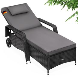 Casaria Polyrattan Gartenliege Schwarz/Anthrazit 193x90x43cm
