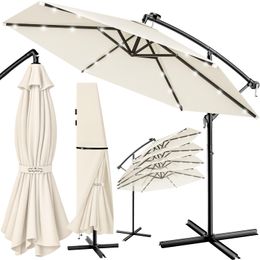 Kingsleeve LED Solar Ampelschirm Haiti Creme &Oslash;307cm mit UV-Schutz 80+ & Schutzh&uuml;lle