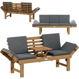 Casaria Gartenbank 2in1 wandelbar mit Tisch Kissen aus Akazienholz