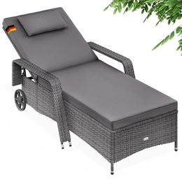 Casaria Polyrattan Gartenliege Grau/Anthrazit 193x90x43cm