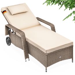 Casaria Polyrattan Gartenliege Creme/Creme 193x90x43cm