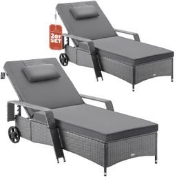 Casaria Polyrattan Gartenliege 2er-Set Grau/Anthrazit 193x90x43cm