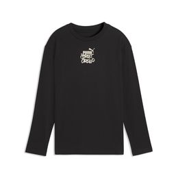 T-Shirt Puma "MID 90s Relaxed Langarmshirt Jungen", Jungen, Gr. 128, schwarz, Obermaterial: 100% Baumwolle. Rippe: 29% Polyester, 71% Baumwolle, bedruckt, relaxed fit, Rundhals, Shirts T-Shirt