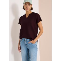 Kurzarmbluse Cecil, Damen, Gr. XL (44), braun (rich burgundy), Web, 55% Leinen, 45% Viskose, unifarben, klassisch normal, Rundhals, normaler Saum, Blusen, mit Leinenanteil