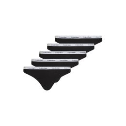 Bikinislip "5 PACK BIKINI (LOW-RISE)", Damen, Gr. L (40), 5 Stk., schwarz (schwarz, schwarz, schwarz, schwarz, schwarz), Jersey, Obermaterial: 90% Baumwolle, 10% Elasthan, Calvin Klein Underwear, unifarben, k&ouml;rpernah, Unterhosen, mit Logobund