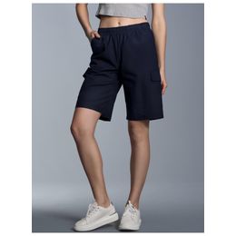 Jerseyhose TRIGEMA "TRIGEMA Cargo-Bermuda aus 100% Baumwolle", Damen, Gr. L, Normalgr&ouml;&szlig;en, blau (navy), Web, 100% Baumwolle, Hosen Jerseyhose
