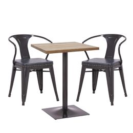 Set Bistrotisch 2x Esszimmerstuhl MCW-H10d, Stuhl Tisch K&uuml;chenstuhl Gastronomie MVG ~ schwarz-grau, Tisch hellbraun