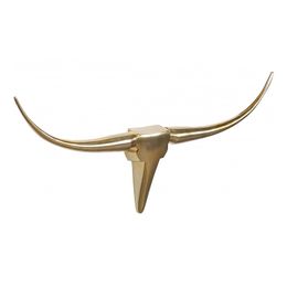 FineBuy Deko Geweih Bull M Aluminium Design H&ouml;rner 100cm Wanddekoration Gold