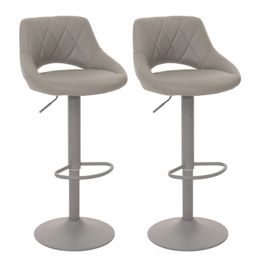 2er-Set Barhocker MCW-N64, Barstuhl Tresenhocker, Fu&szlig;ablage drehbar, Kunstleder Metall ~ grau