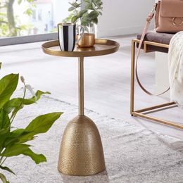 Beistelltisch FineBuy Sofatisch Metall &Oslash; 33 cm Tisch Wohnzimmertisch Rund Gold