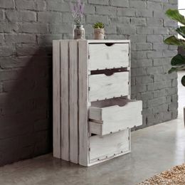 Kommode MCW-C62, Schubladenkommode Holzkiste, Shabby-Look Vintage, 4 Schubladen 70x32x26cm ~ wei&szlig;
