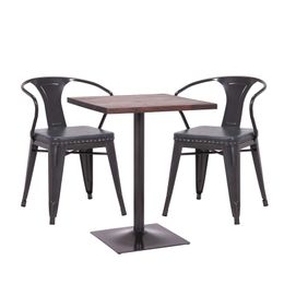 Set Bistrotisch 2x Esszimmerstuhl MCW-H10d, Stuhl Tisch K&uuml;chenstuhl Gastronomie MVG ~ schwarz-grau, Tisch dunkelbraun