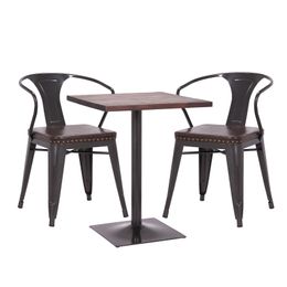 Set Bistrotisch 2x Esszimmerstuhl MCW-H10d, Stuhl Tisch K&uuml;chenstuhl Gastronomie MVG ~ schwarz-braun, Tisch dunkelbraun