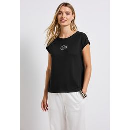 T-Shirt Street One, Damen, Gr. 34, schwarz, Web, 50% Baumwolle, 50% Modal, unifarben, normal normal, Rundhals, abgesteppt, Shirts T-Shirt, im soften Baumwoll-Mix