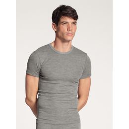 T-Shirt Calida "Wool & Silk", Herren, Gr. XL (56), grau (platin mel&eacute;), Feinripp, Obermaterial: 80% Schurwolle, 20% Seide, bequem h&uuml;ftbedeckend, Rundhals, Shirts Unterhemd, einzigartige Mel&eacute;-Optik, w&auml;rmend, atmungsaktiv, weich