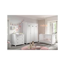 Vipack AMORI 4-tlg Set best. aus: Babybett 60x120 cm, Kommode m. 3 Schubladen, Wickelaufsatz, Kleiderschrank 3-trg., wei&szlig; lackiert