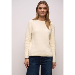 Strickpullover Street One, Damen, Gr. 38, soft beige, Strick, Obermaterial: 72% Polyester, 28% Baumwolle, unifarben, l&auml;ssig geschnitten h&uuml;ftbedeckend, U-Boot-Ausschnitt, Flachstrickb&uuml;ndchen, Pullover Strickpullover, Chenille Pullover mit U-Boot-Auschnitt