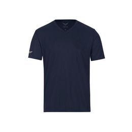 T-Shirt TRIGEMA "TRIGEMA V-Shirt COOLMAX", Herren, Gr. L, blau (navy), Trikot, 100% Polyester (recycelt), lang, V-Ausschnitt, Shirts T-Shirt