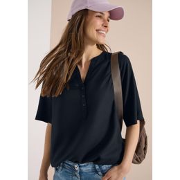 Kurzarmbluse Cecil, Damen, Gr. L (42), schwarz (universal blau), Web, Obermaterial: 100% Viskose, unifarben, regular fit normal, Rundhals, Blusen, mit Knopfleiste