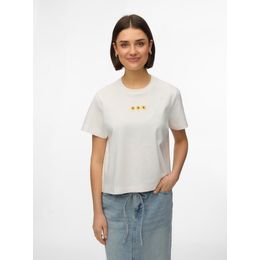 V&eacute;ro Moda Kurzarmshirt VERO MODA "VMSARA METTE SS TOP BOX JRS GA NOOS", Damen, Gr. S, snow wei&szlig; print:sunflower, Jersey, Obermaterial: 100% Baumwolle, bedruckt, regular fit normal, Rundhals, Shirts, Baumwolle, regular fit