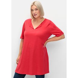 Longshirt sheego "Longshirt", Damen, Gr. 40/42, lila (erdbeere), 100% Baumwolle, unifarben, V-Ausschnitt, Shirts Longshirt