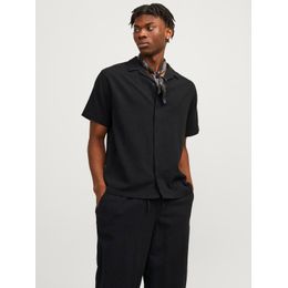 Jack & Jones Kurzarmhemd JACK & JONES "JORLUKE CRINKLE RESORT SHIRT SS SN", Herren, Gr. S, N-Gr, schwarz, Web, Obermaterial: 100% Baumwolle, unifarben, relaxed fit normal, Hemden